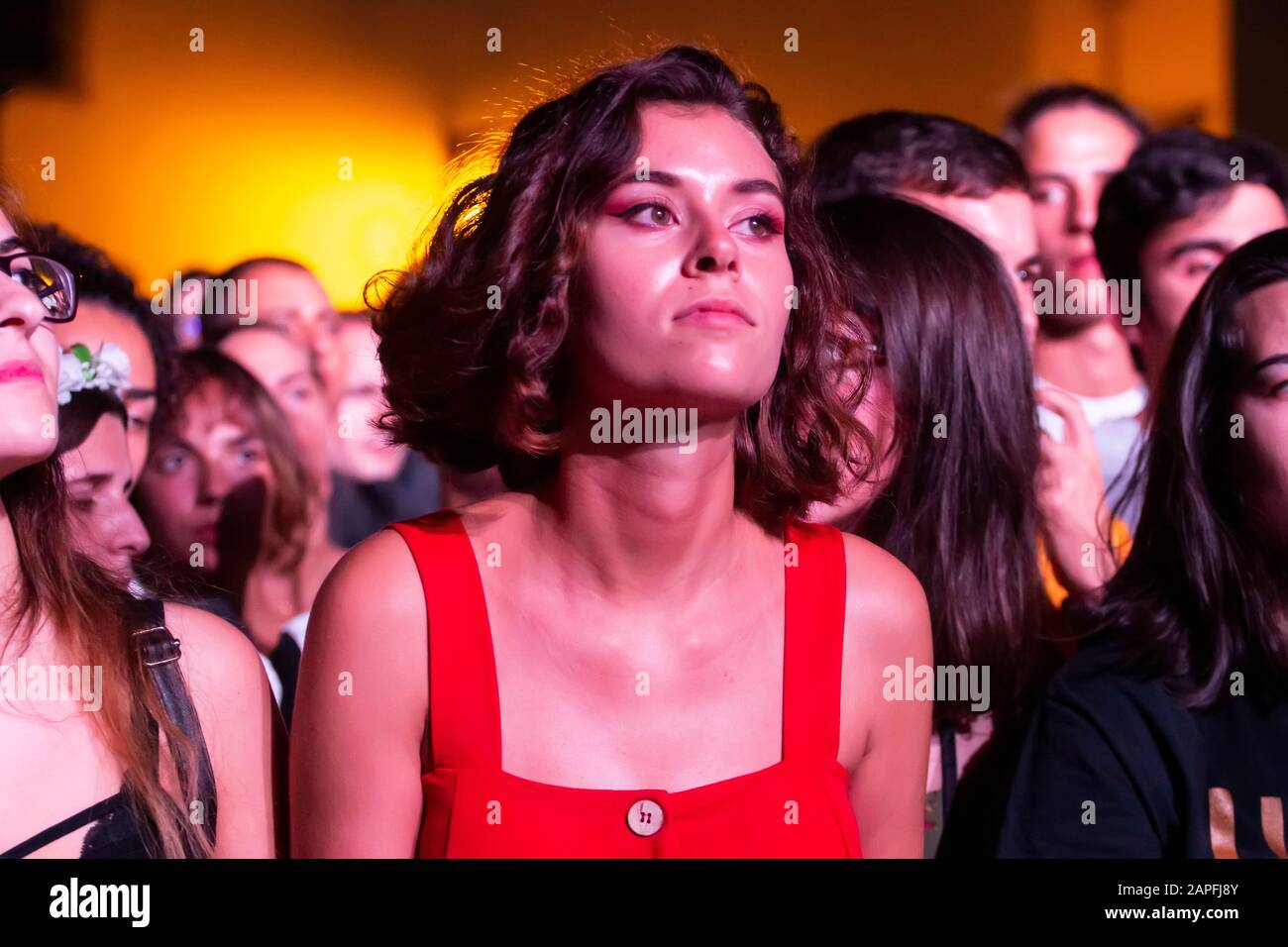 FARO, PORTUGAL: 7th SEPTEMBER, 2019 - Audience watch music artist on ...