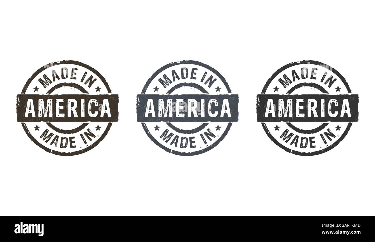 Made in America stamp icons in few color versions. Factory ...