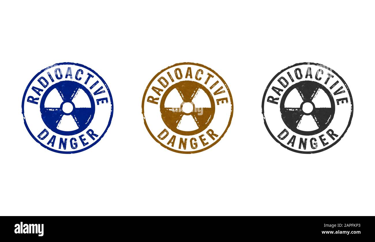 Radioactive danger symbol stamp icons in few color versions. Atomic ...