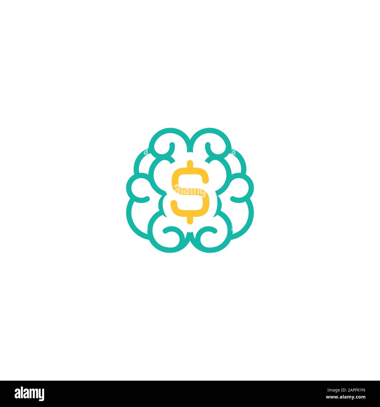 Blue line brain with dollar sign icon. Money phsychology, financial ...