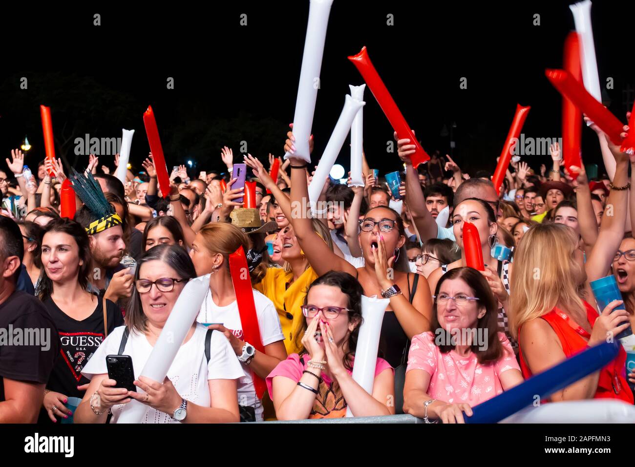 FARO, PORTUGAL: 7th SEPTEMBER, 2019 - Audience watch music artist on ...
