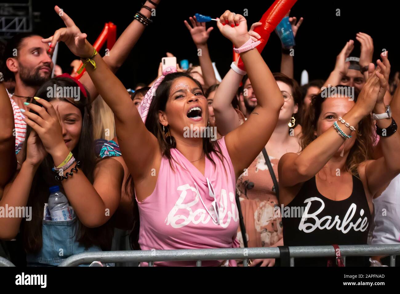 FARO, PORTUGAL: 7th SEPTEMBER, 2019 - Audience watch music artist on ...