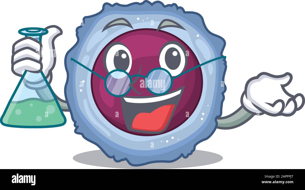 Smart Professor lymphocyte cell cartoon character with glass tube Stock ...