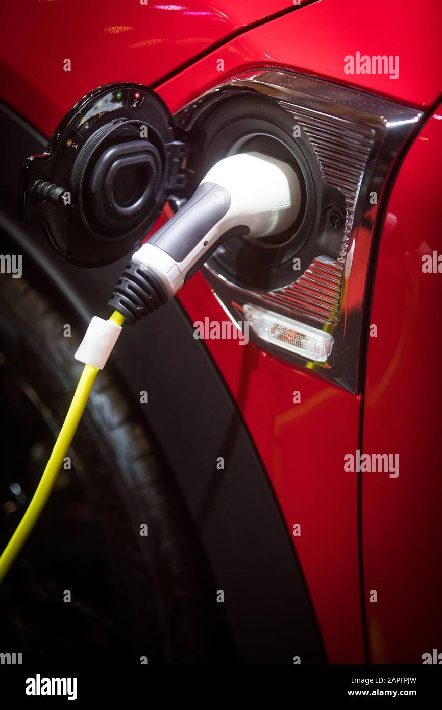 Close up image of the power socket of an electric car, charging Stock ...