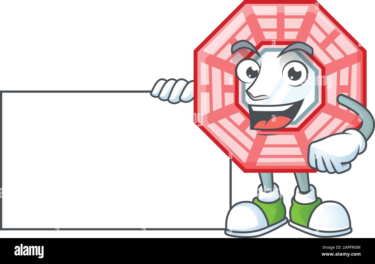 Cheerful chinese pink flower cartoon character having a board Stock ...