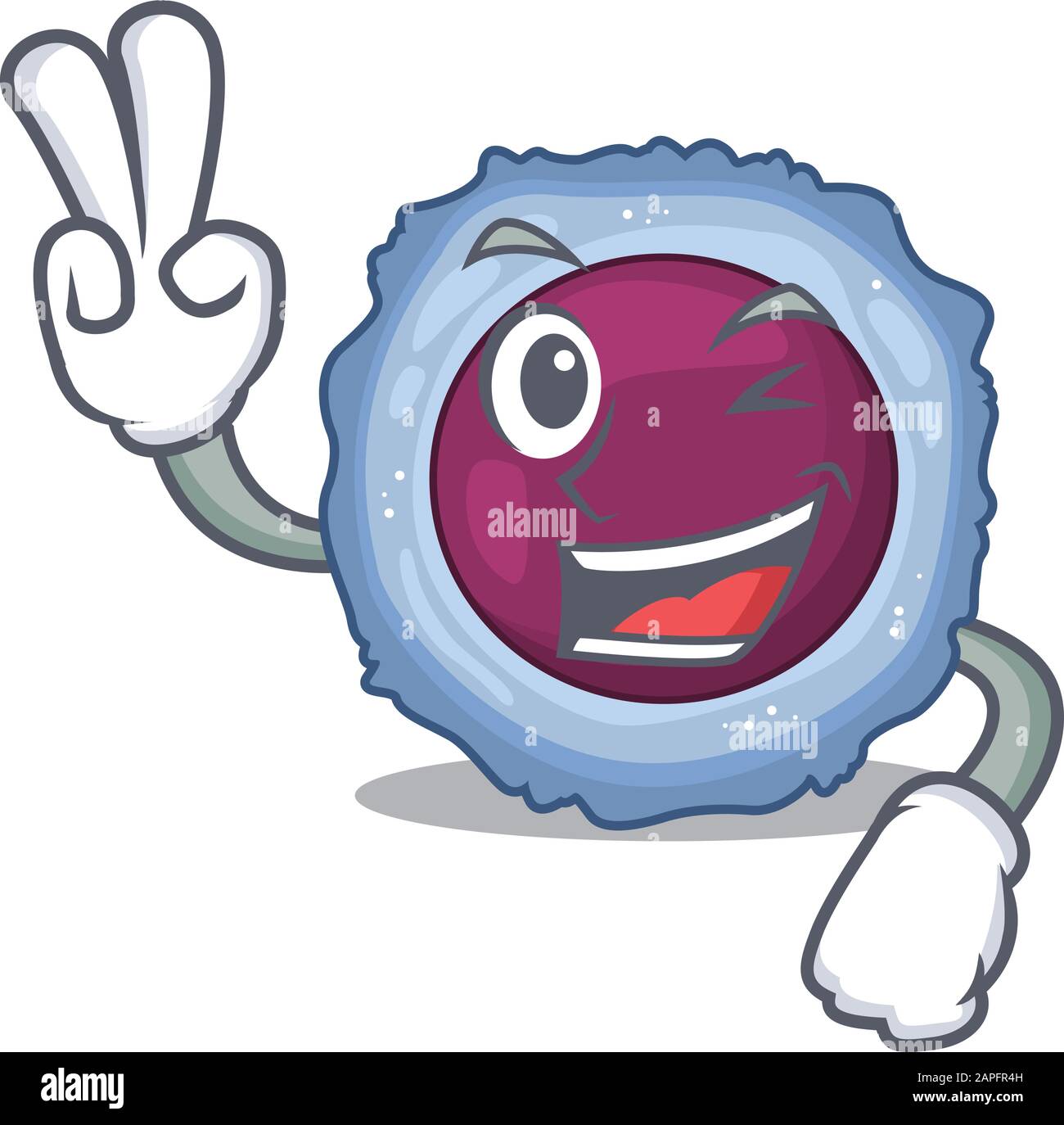 Smiley mascot of lymphocyte cell cartoon Character with two fingers ...