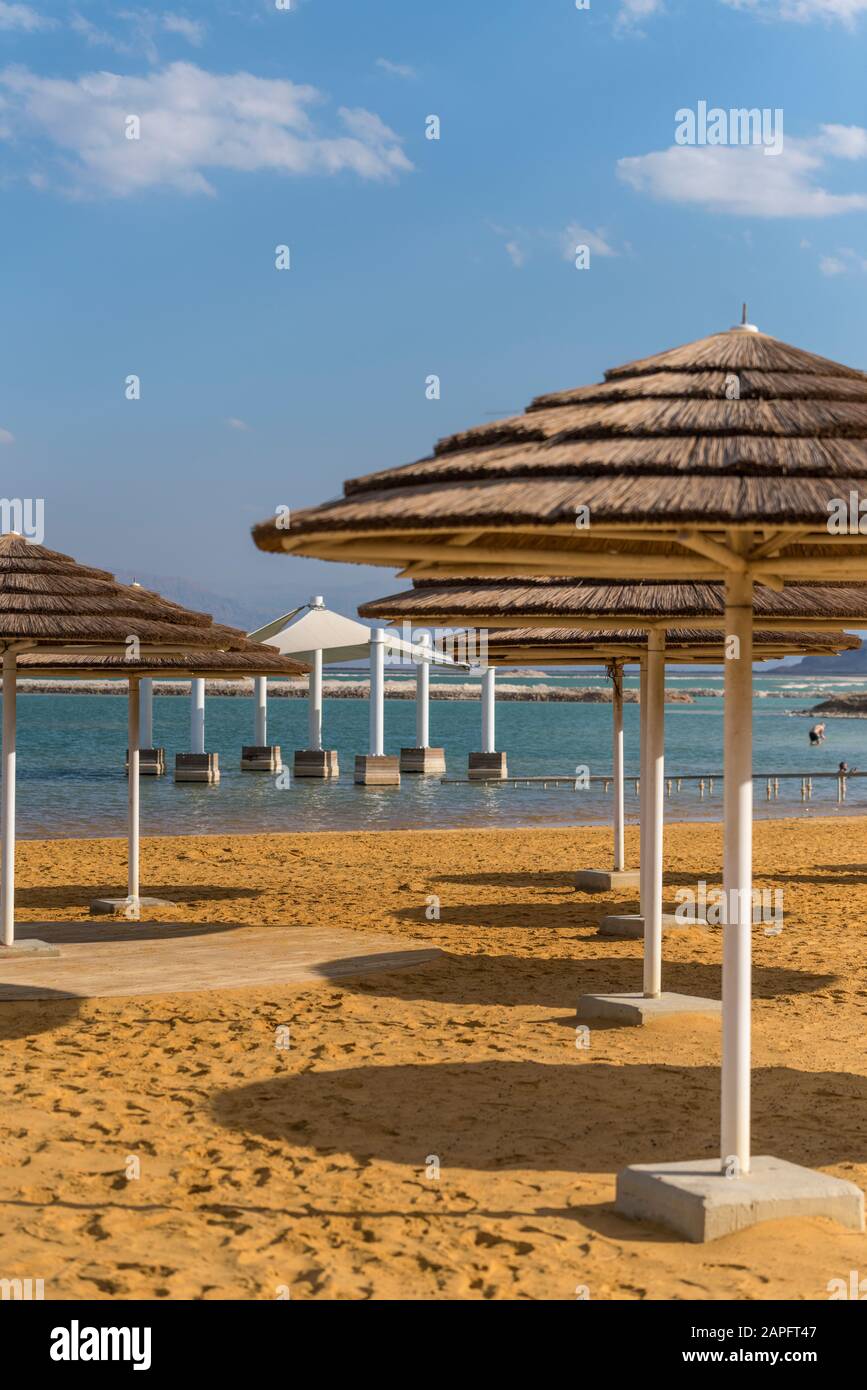 Dead sea beach facilities Stock Photo - Alamy