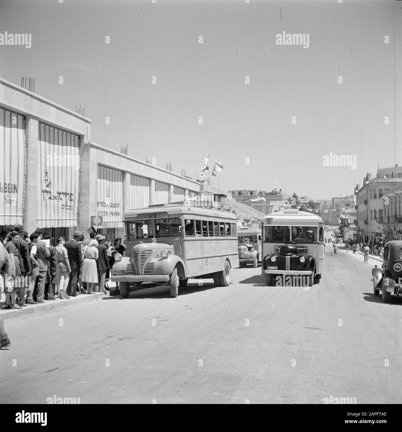 Israel 1948-1949: Jerusalem Description: Buses at a bus stop with ...