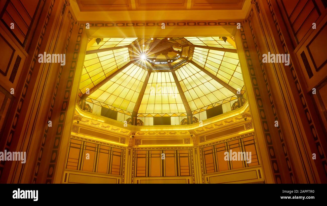 The Nice hall with yellow style and nice lighting Stock Photo - Alamy