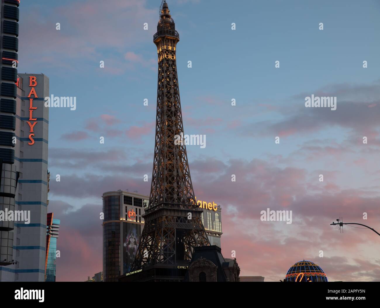 A view of the Eiffel Tower, Early Evening in Las Vegas, Nevada, USA ...