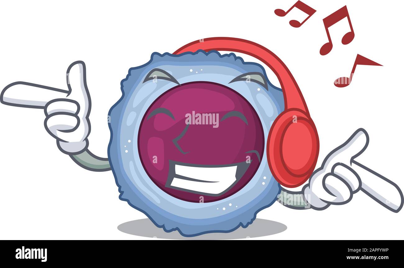 Listening music lymphocyte cell mascot cartoon character design Stock ...