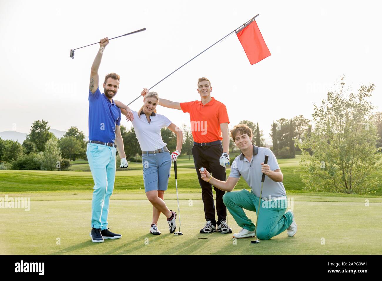 Woman waving at group friends hi-res stock photography and images - Alamy