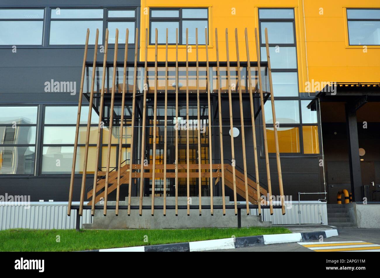 Entrance group to the office premises of a modern logistics center ...