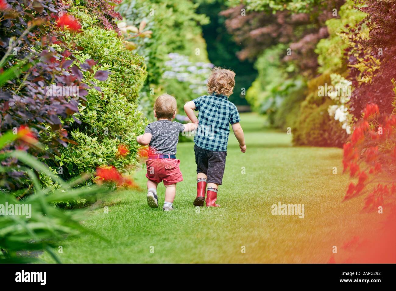 Toddlers exploring park Stock Photo - Alamy