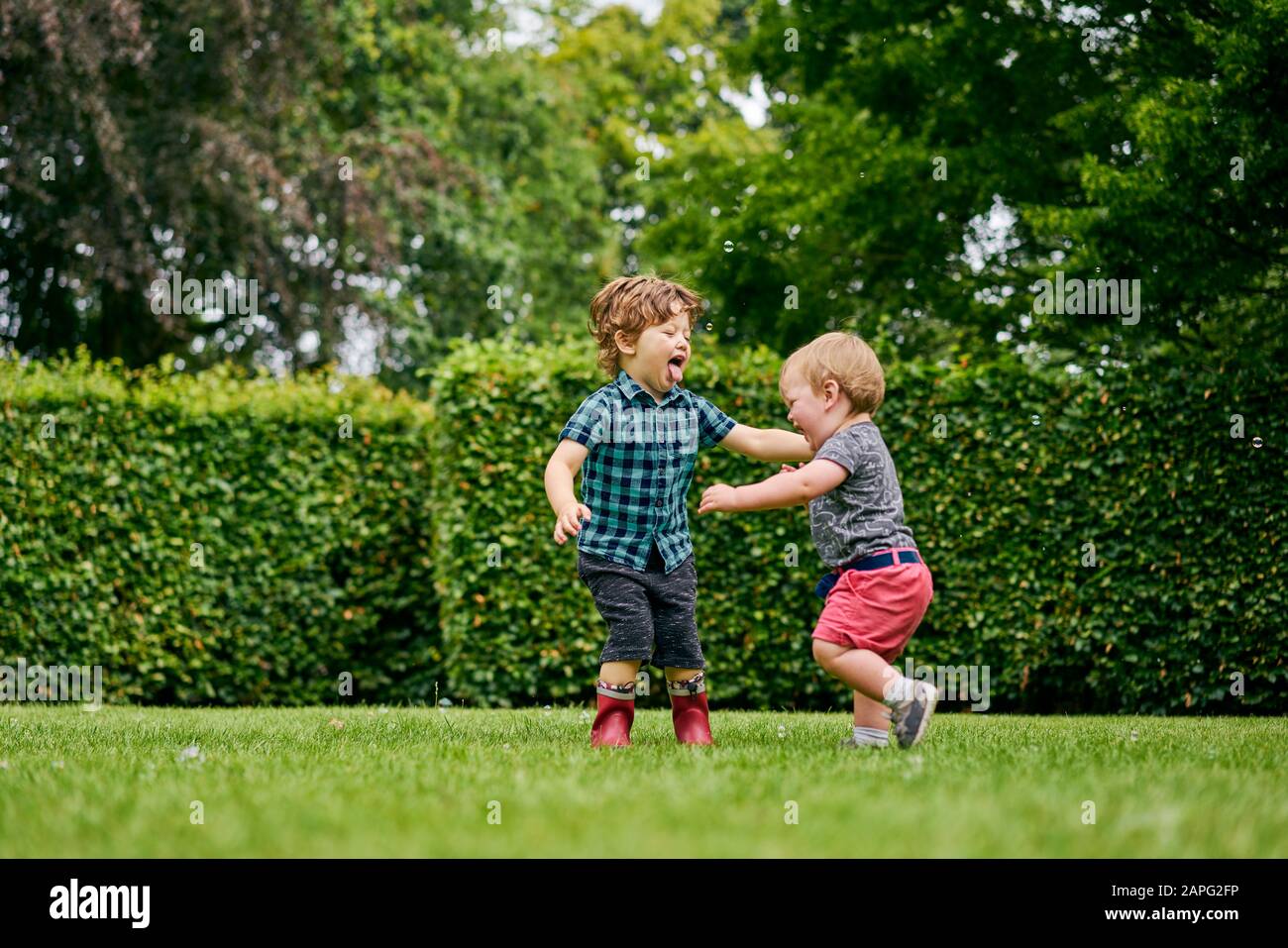 Toddlers exploring park Stock Photo - Alamy