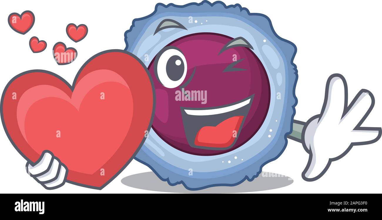 Funny Face lymphocyte cell cartoon character holding a heart Stock ...
