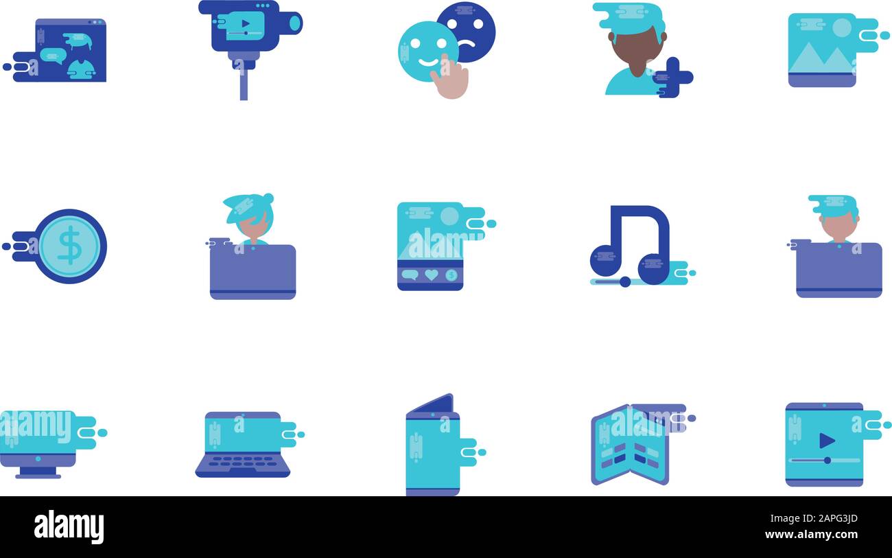 Icon set design, Social media multimedia communication digital ...