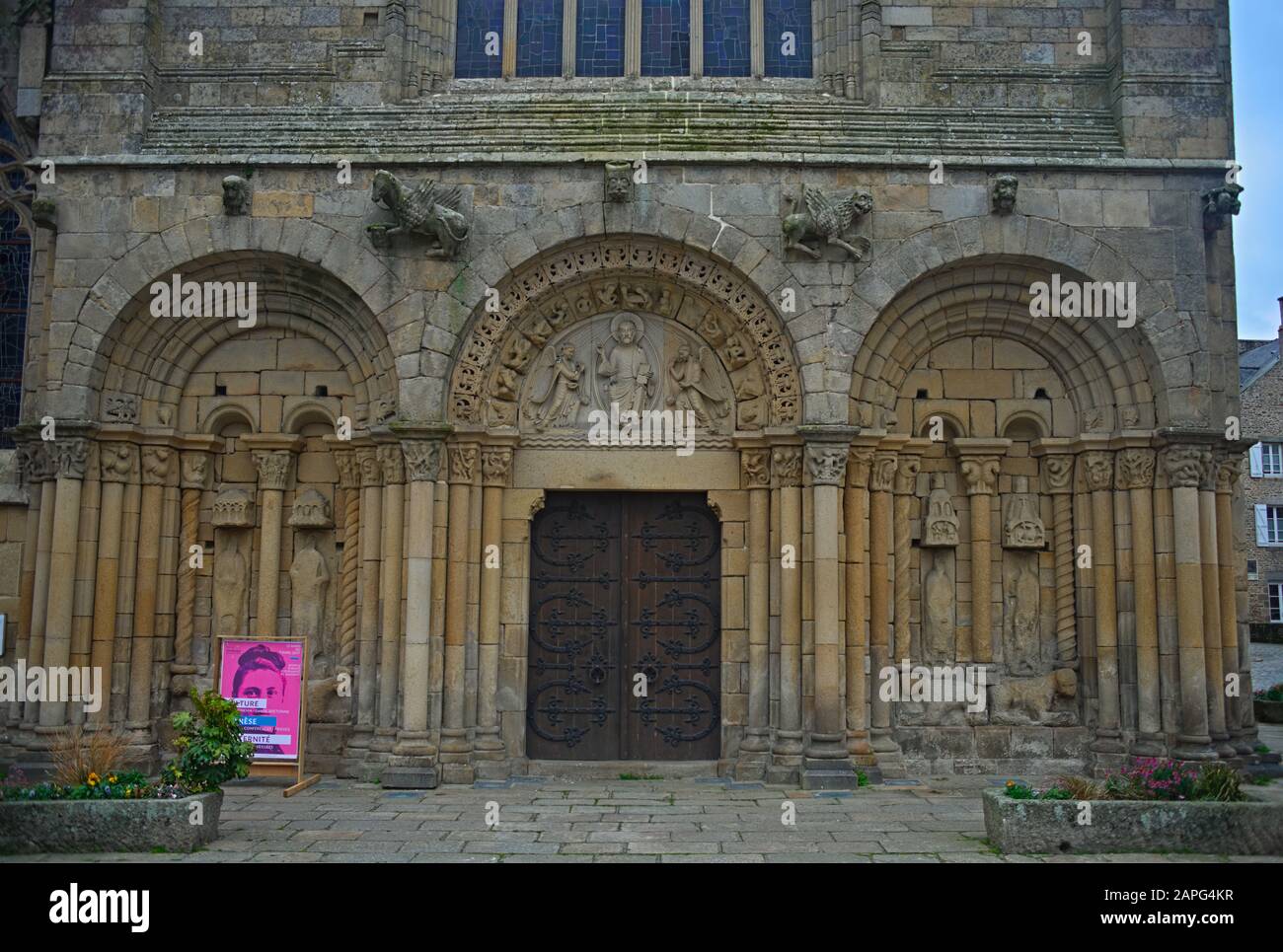 DINAN, FRANCE - April 7th 2019 - Huge old medieval stone catholic ...