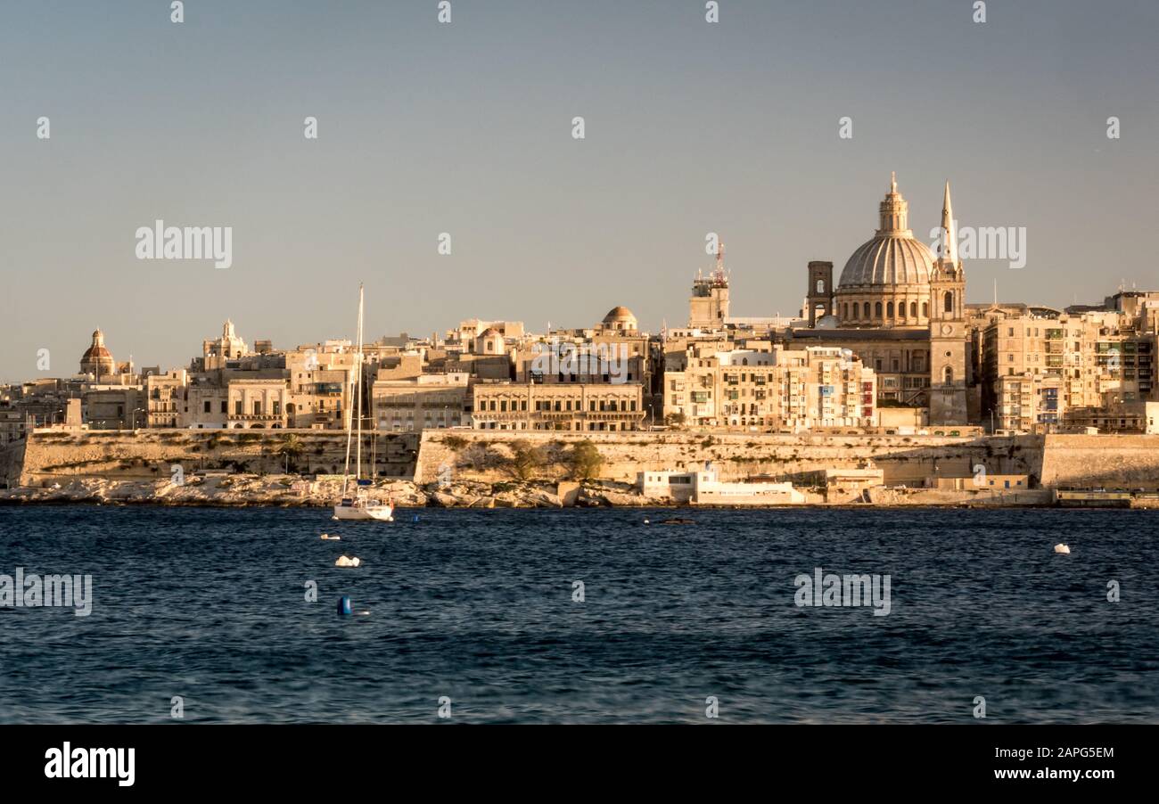 Valletta, Malta. A view of the city skyline of the Maltese capital city ...