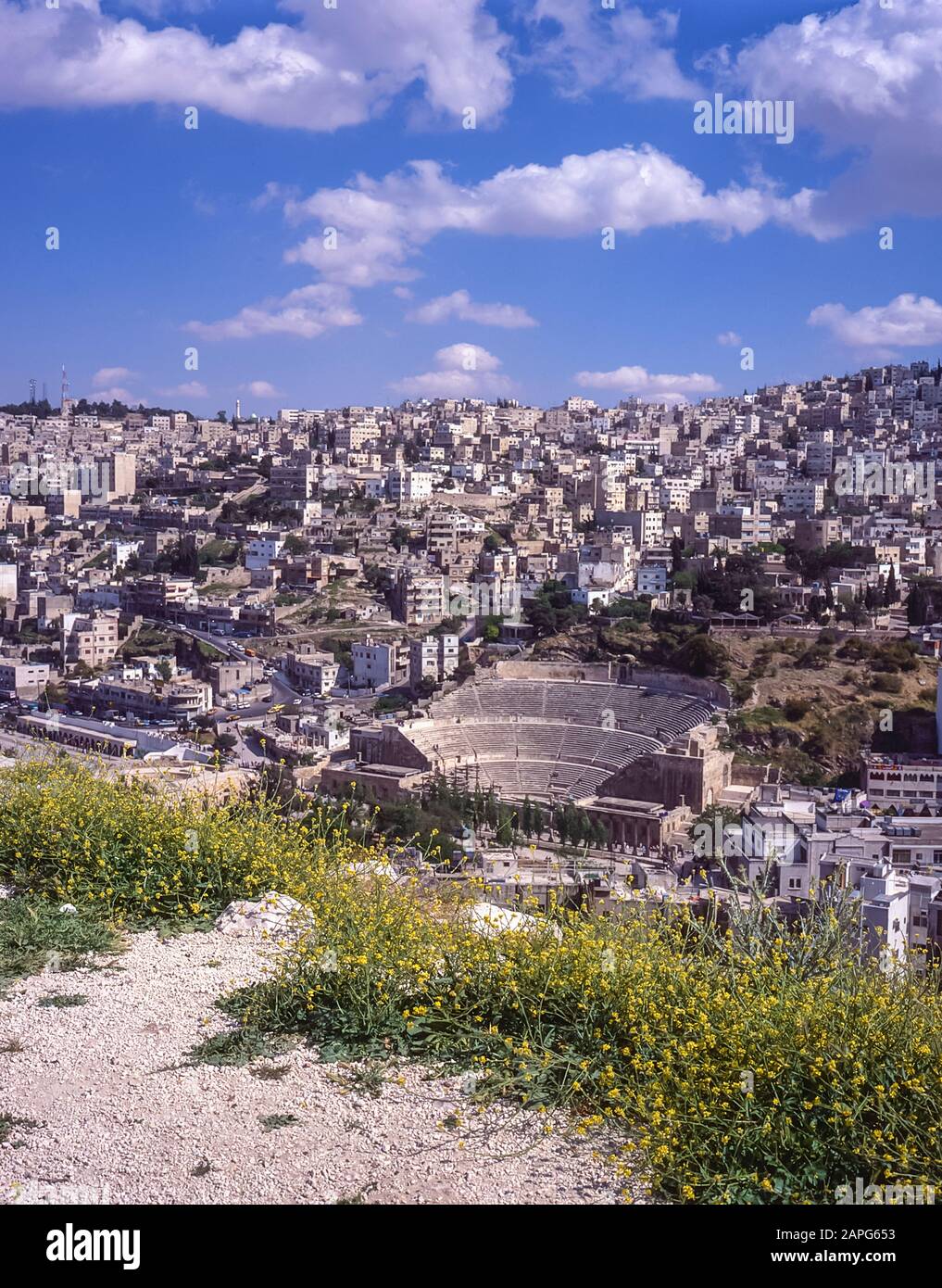Jordan. Aerial view of the Jordan capital city of Amman from the ...