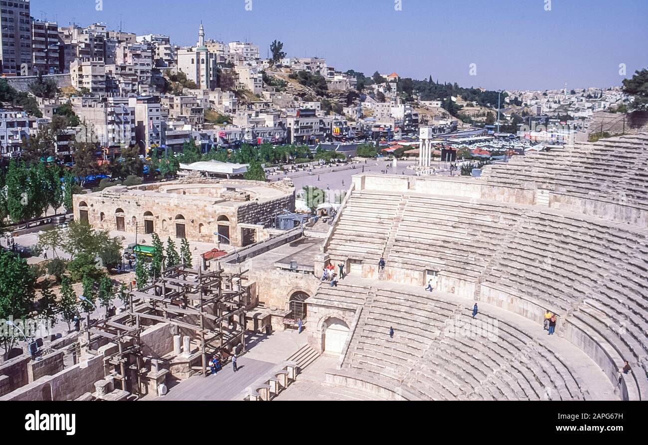 Jordan. Aerial view looking across the remains of the Roman ...