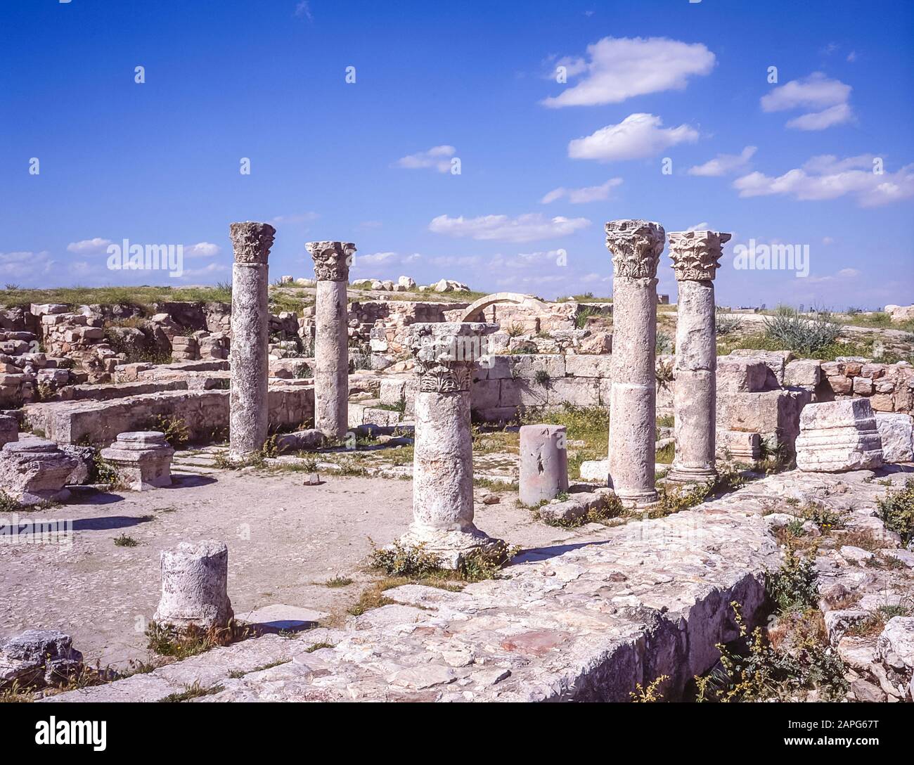 Jordan. Scenic landscapes from the Citadel of the remains and ruins of ...