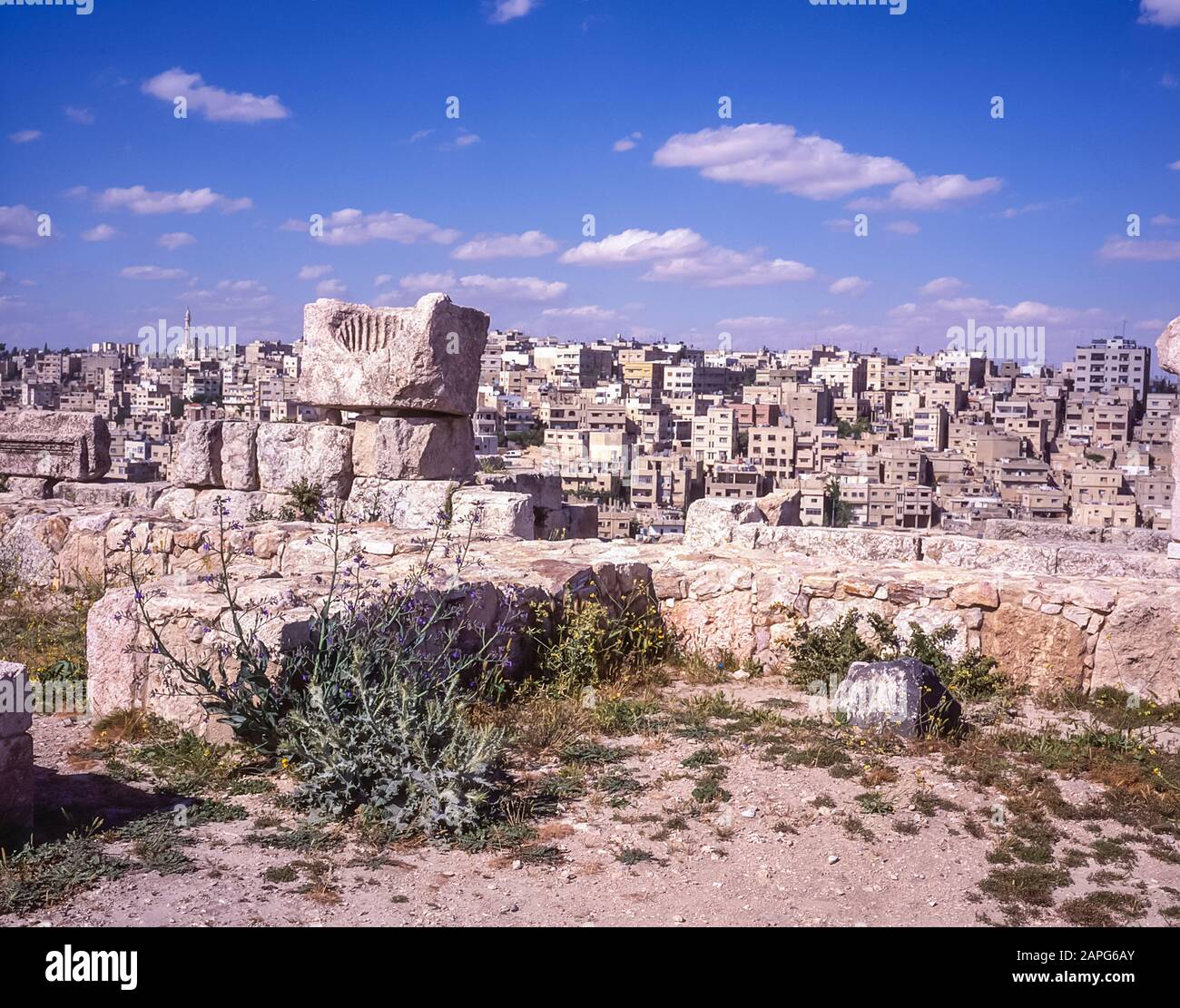 Jordan. Scenic landscapes from the Citadel of the remains and ruins of ...