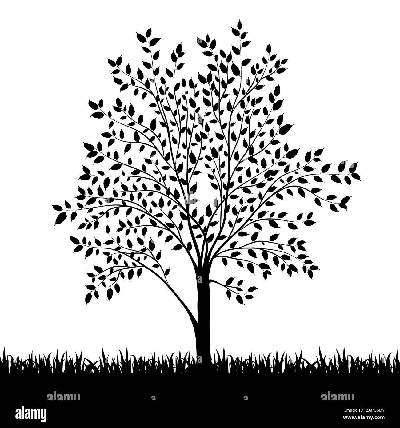 Silhouette of tree and grass background vector Stock Vector Image & Art ...