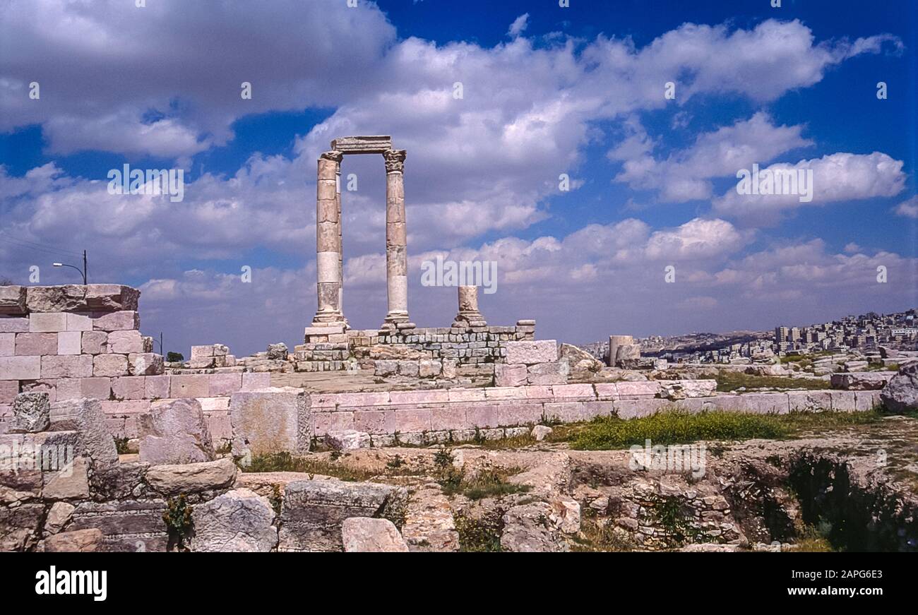 Jordan. Scenic landscapes from the Citadel of the remains and ruins of ...