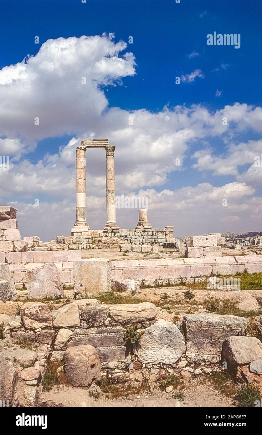 Jordan. Scenic landscapes from the Citadel of the remains and ruins of ...
