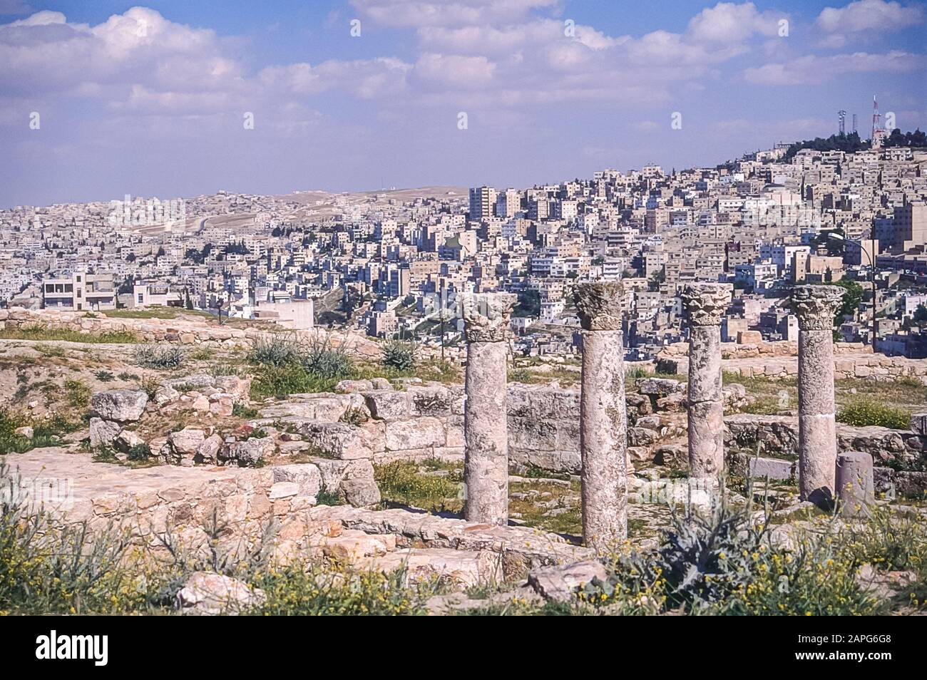 Jordan. Scenic landscapes from the Citadel of the remains and ruins of ...
