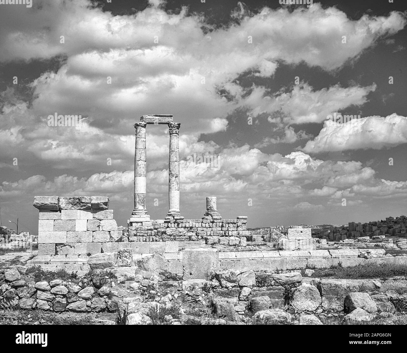 Jordan. Scenic landscapes in monochrome from the Citadel of the remains ...
