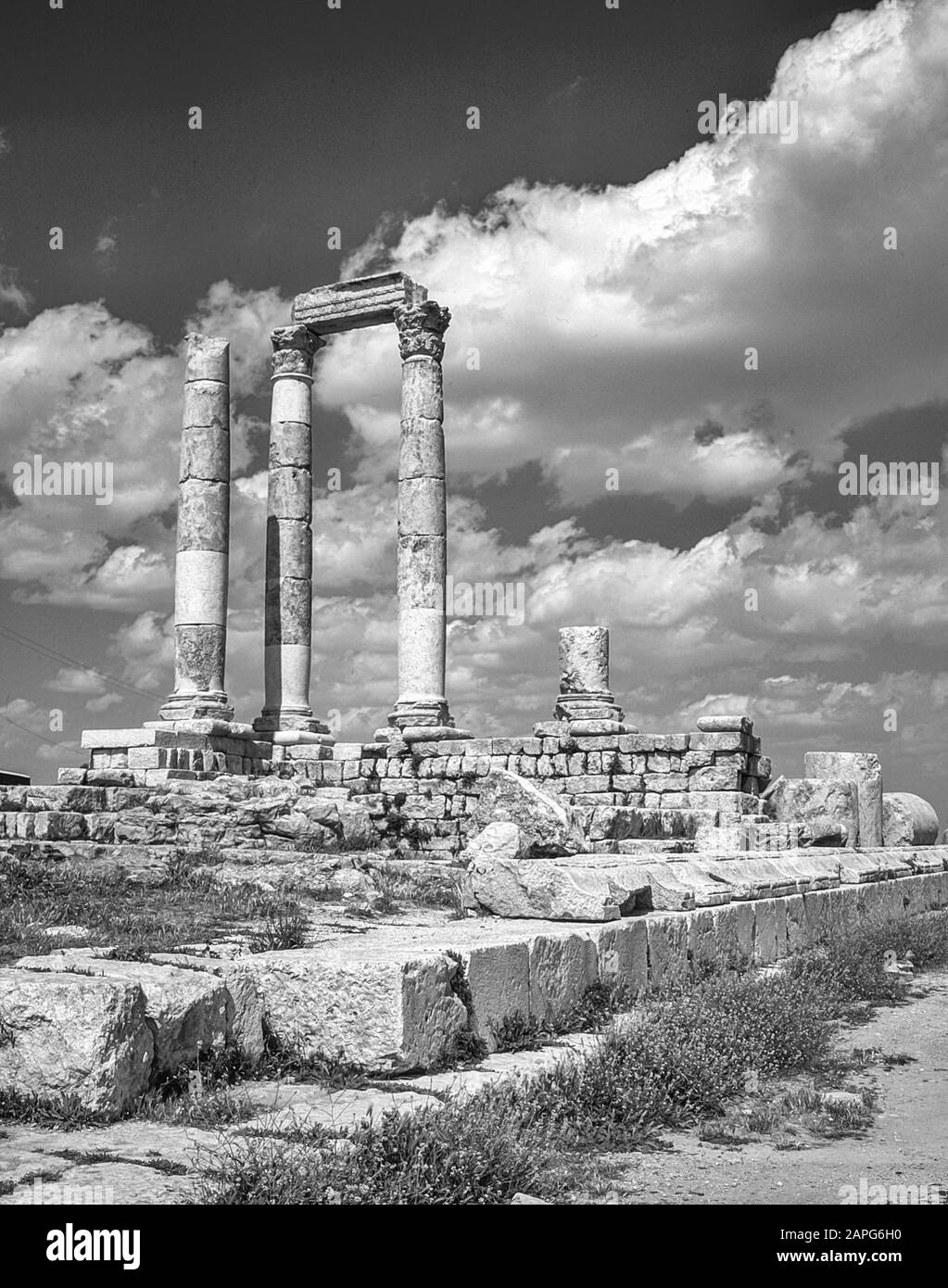 Jordan. Scenic landscapes in monochrome from the Citadel of the remains ...