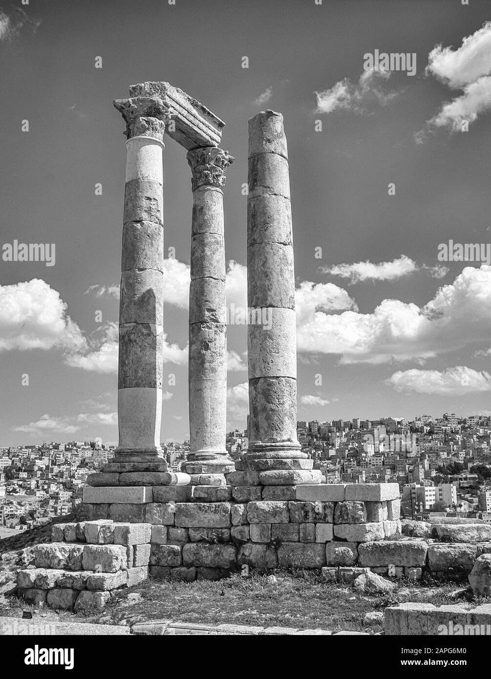 Jordan. Scenic landscapes in monochrome from the Citadel of the remains ...