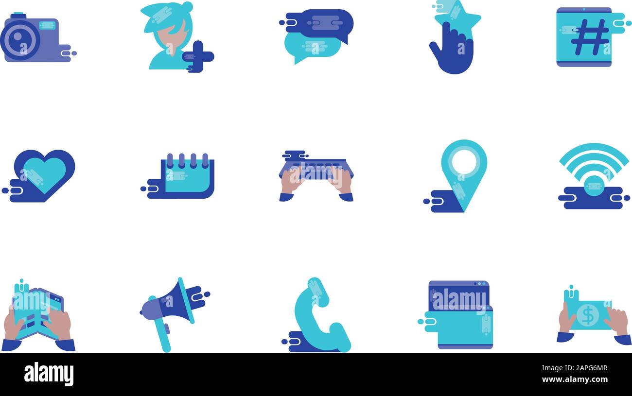 Icon set design, Social media multimedia communication digital ...
