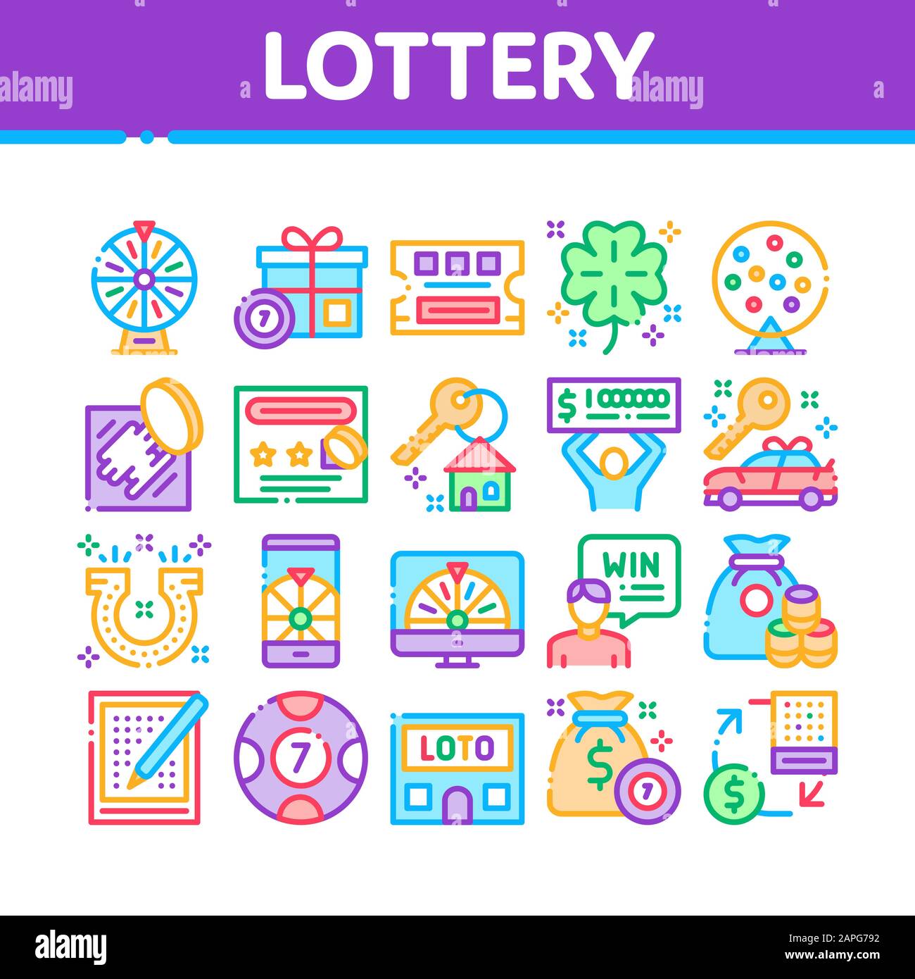 Lottery Gambling Game Collection Icons Set Vector Stock Vector Image ...