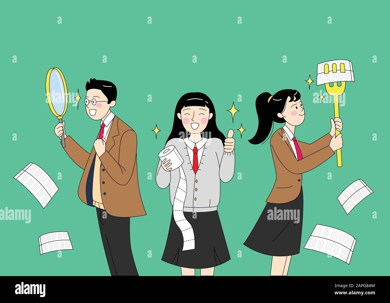 Group of cartoon teenager, high school students are enjoying themselves ...