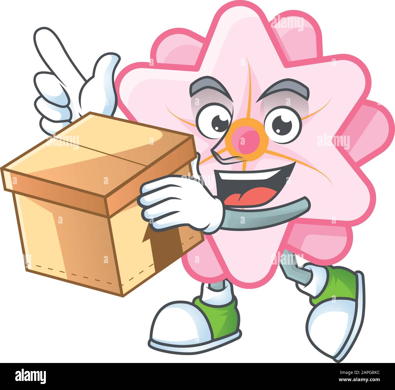 Cute chinese pink flower cartoon character having a box Stock Vector ...