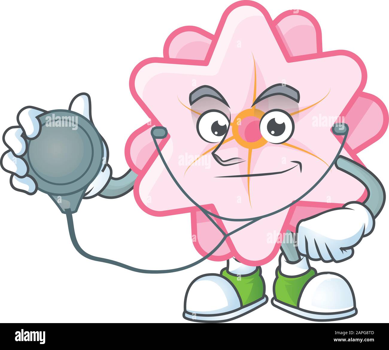Chinese pink flower cartoon character style in a Doctor costume with ...