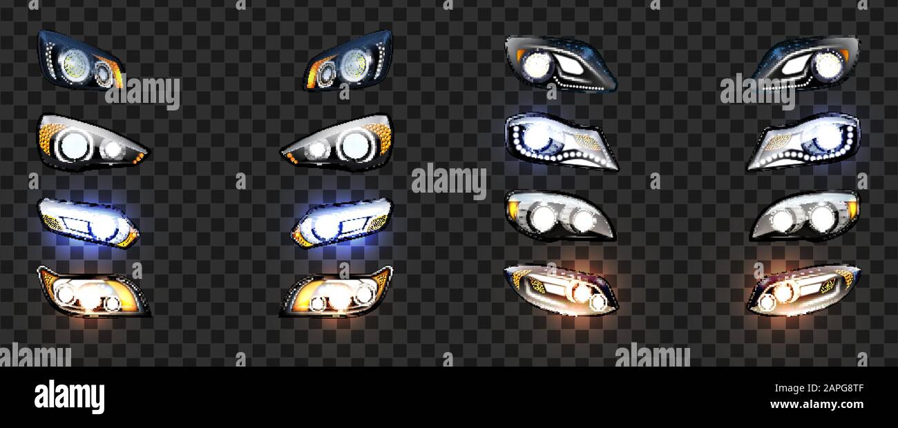 Car Headlight With Glowing Light Effect Set Vector Stock Vector Image ...