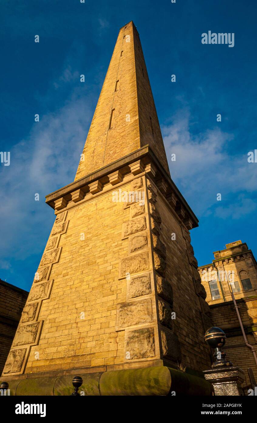 Salts Mill chimney (Listed Grade II) 68 metres high and built of hammer ...