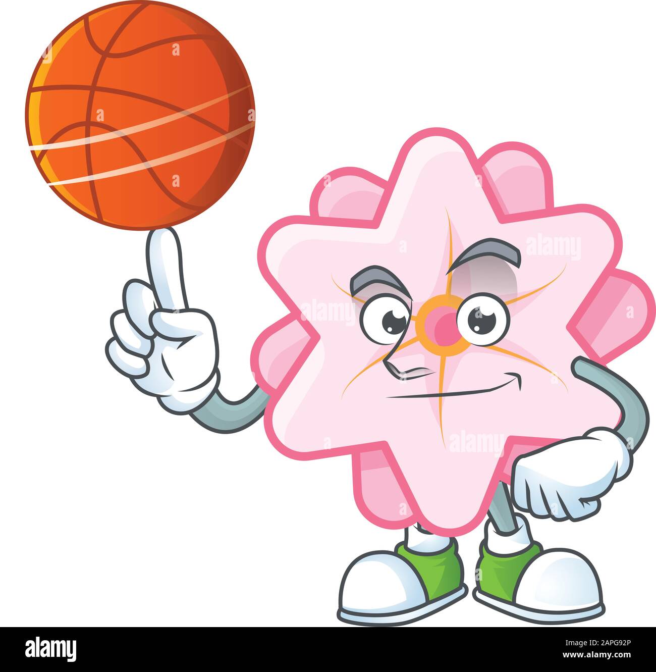 a Healthy chinese pink flower cartoon character playing basketball ...