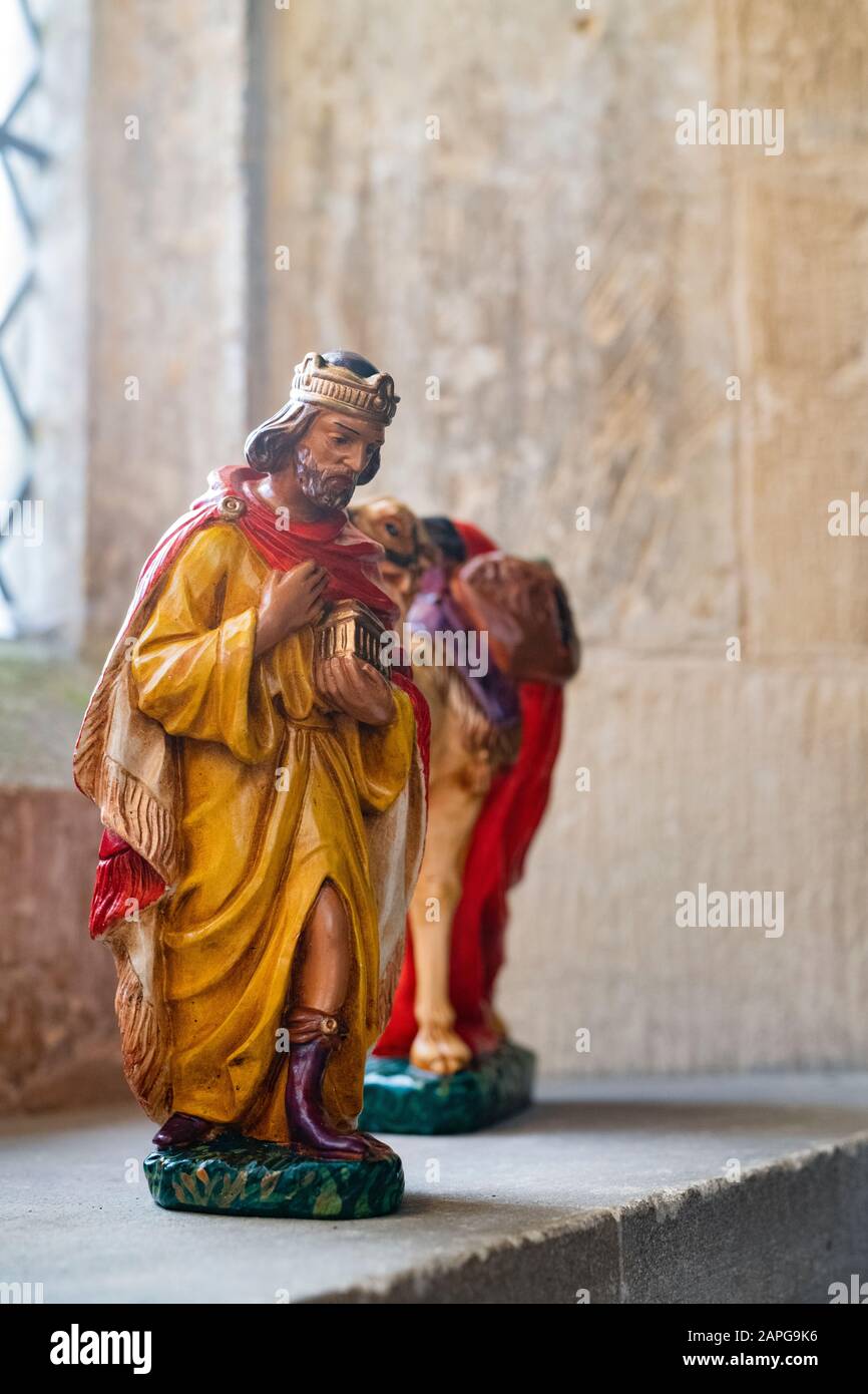 Three kings nativity figures on a window sill at St Michael and All ...