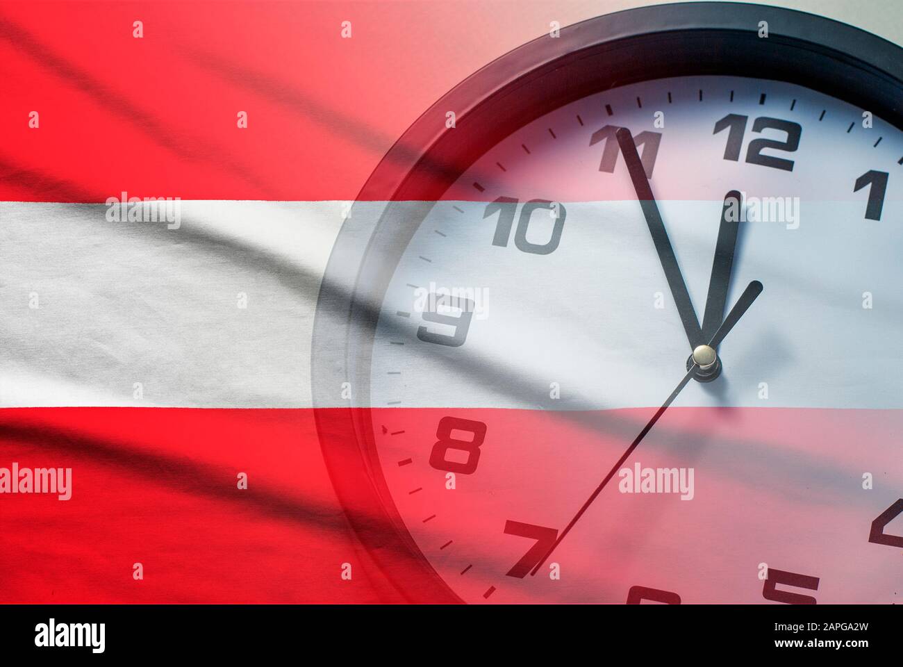 Austria flag with dial of a clock Stock Photo - Alamy