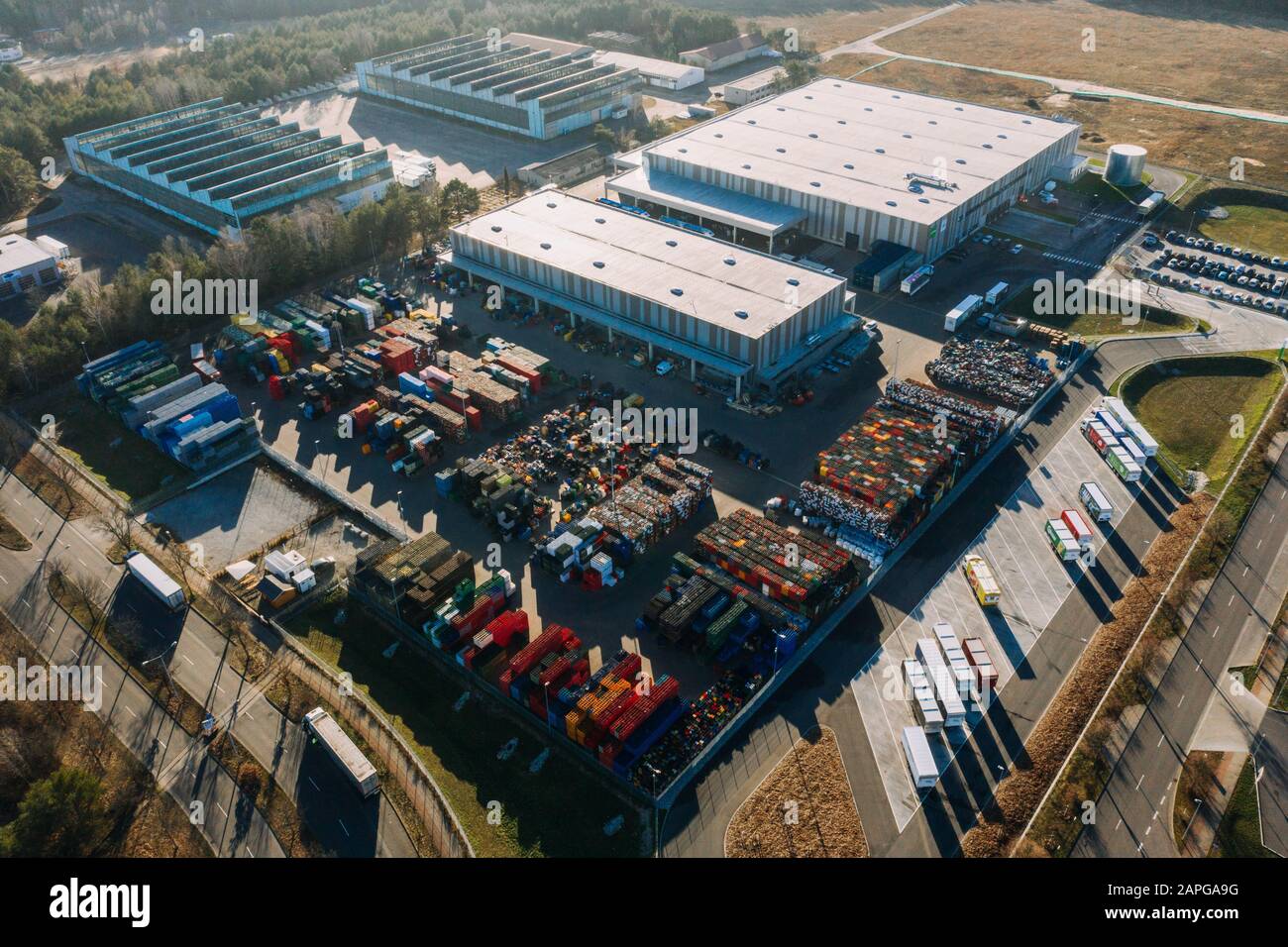 Aerial photo of modern industrial warehouse or factory buildings Stock ...