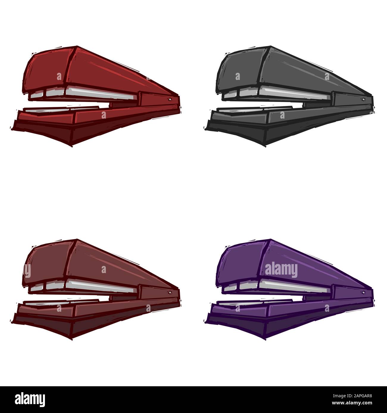 Four Colorful Office Staplers Shot At An Angle Stock Photo - Alamy