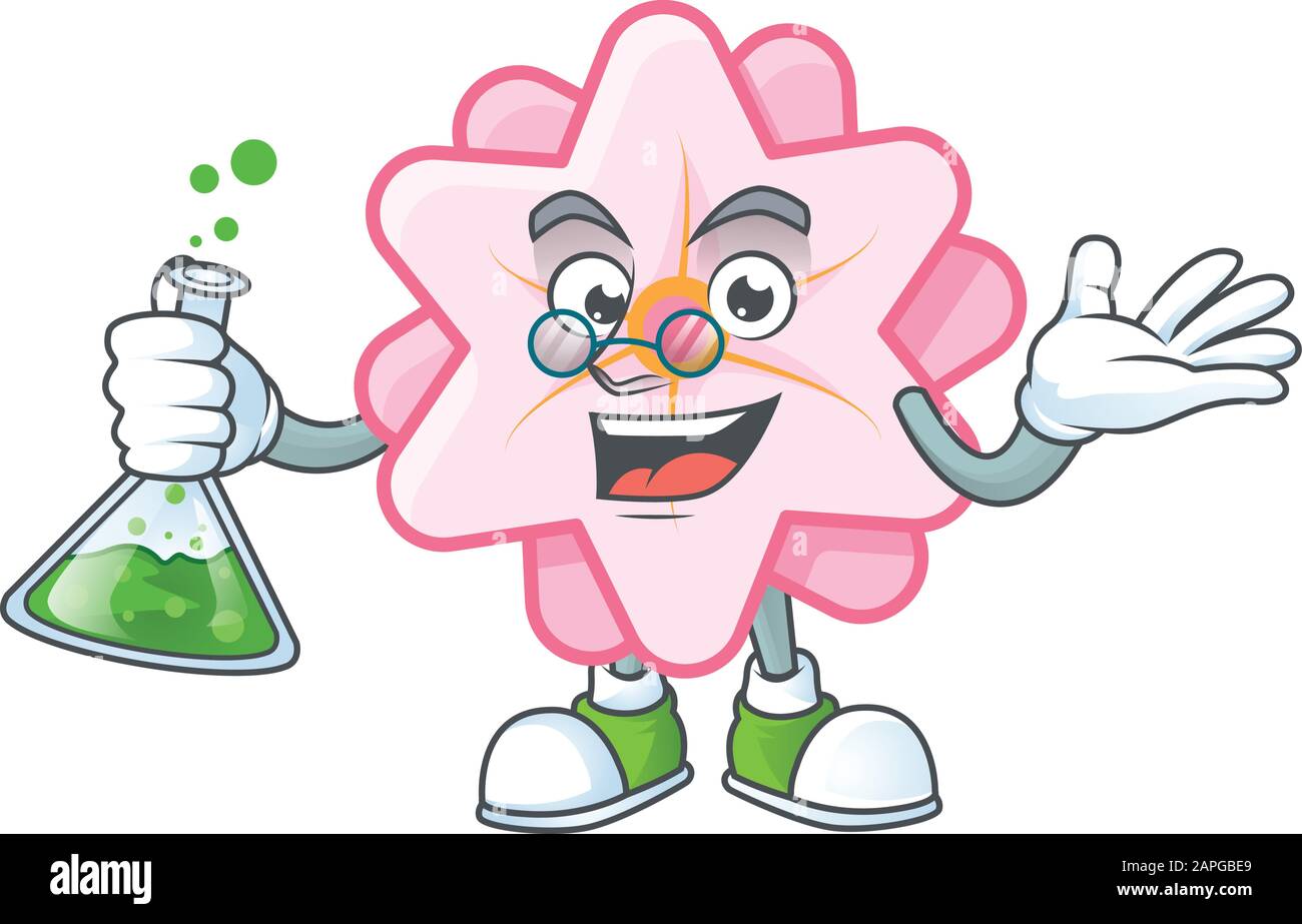 Smart Professor chinese pink flower cartoon character with glass tube ...
