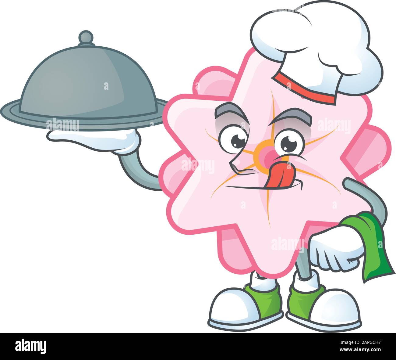 cartoon design of chinese pink flower as a Chef having food on tray ...