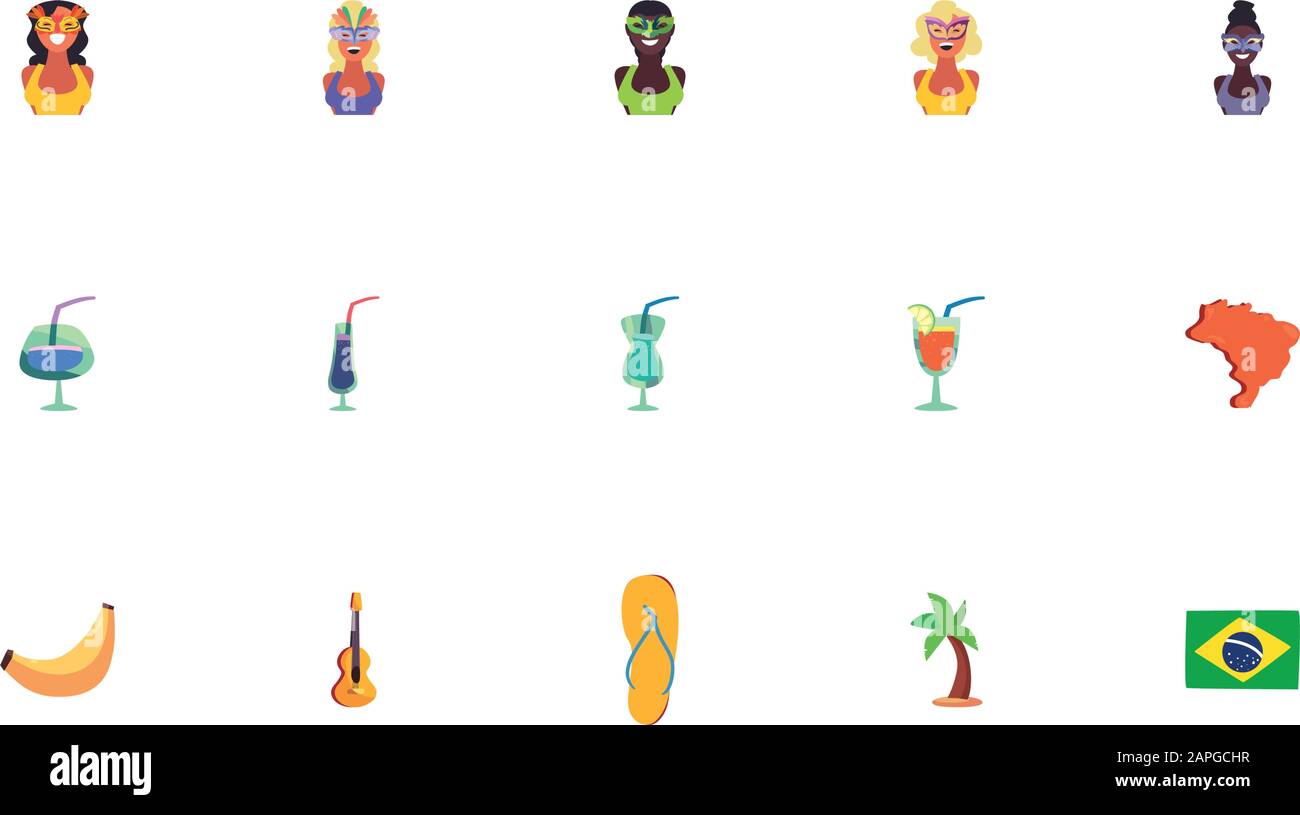 Brazil icon set design, Culture tourism brazilian travel south latin ...