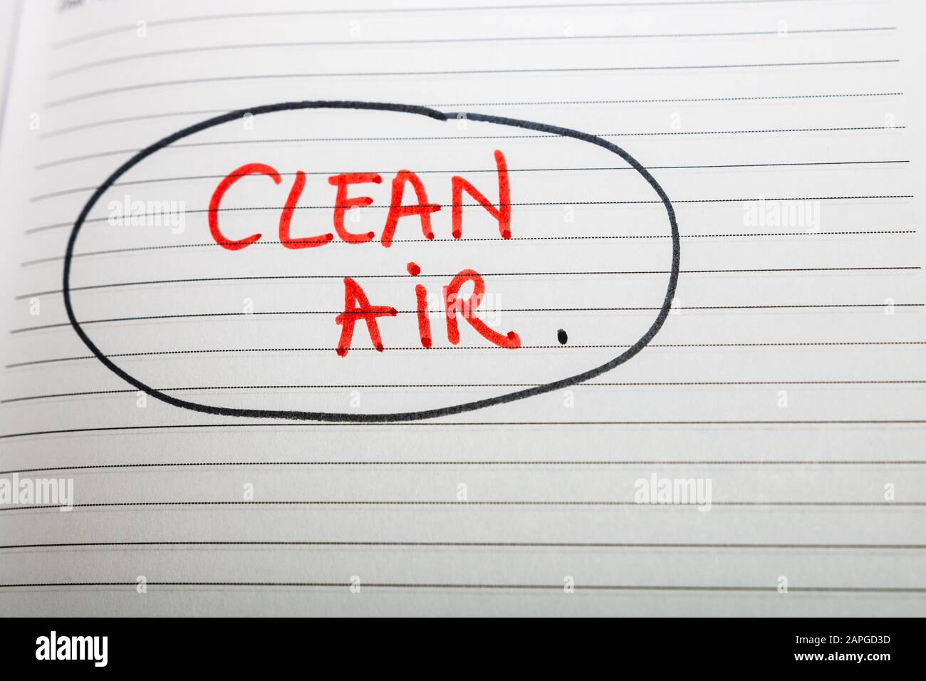 Clean air, handwriting text on page of office agenda. Copy space Stock ...